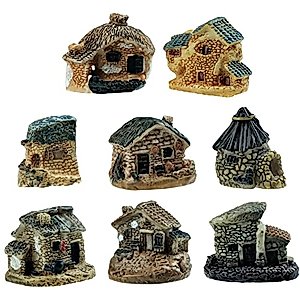 8 PCS Mini House Figurines, Miniature Village Hut Figurine, Fairy Garden Cottage Ornaments Accessories for DIY Bonsai, Succulent Planting, Terrarium, Flower Pot Decor (8 PCS Mini House Figurines)