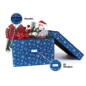 Covermates Keepsakes Treasurekeeper Storage Box - Carrying Handles, Sturdy Interior Walls - Holiday Storage-Blue Snowflake