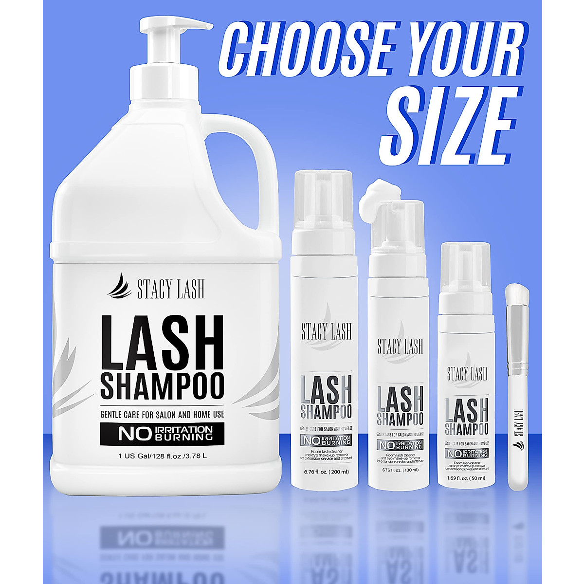 STACY LASH Eyelash Extension Shampoo + Brush / 1.69 fl.oz / 50ml / Eyelid Foaming Cleanser/Wash for Extensions & Natural Lashes/Safe Makeup Remover/Supplies for Professional & Home Use