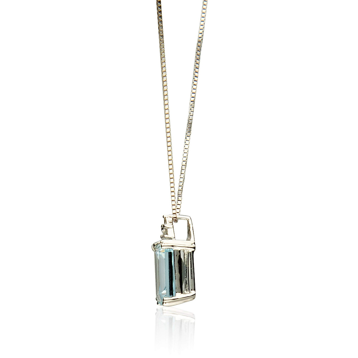 Gin & Grace 14K White Gold Genuine Emerald Cut 1.35 Ct Aquamarine & Natural Diamond (I1,I2) Big Cocktail Pendant for Women