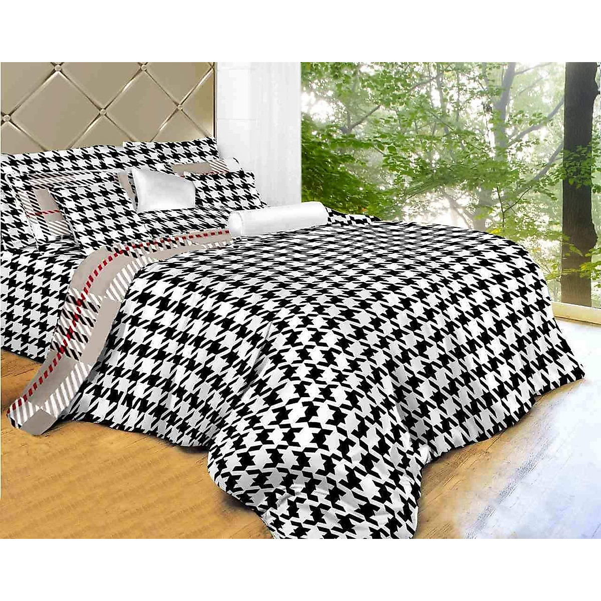 Dolce Mela DM498T 4-Piece Check Bedding Dorm Room Duvet Cover Set, Twin X-Large, Houndstooth, Off-White