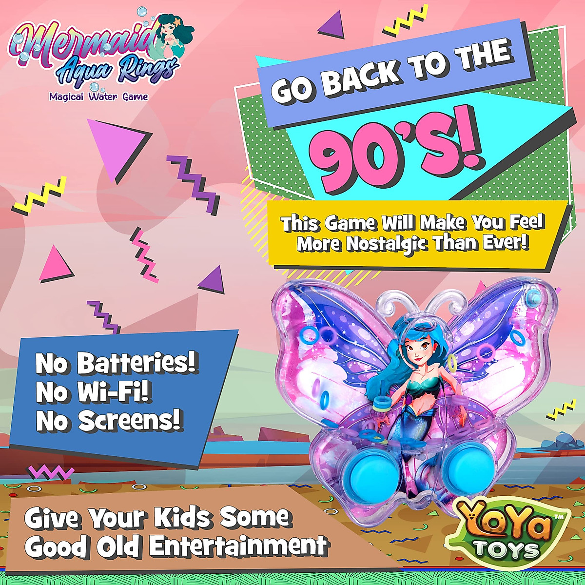 YoYa Toys Mermaid Butterfly Ring Toss Handheld Game - Games for Kids Handheld with Underwater Princess, Classic-Style Retro Game, Portable & Travel-Friendly Handheld Games for Kids