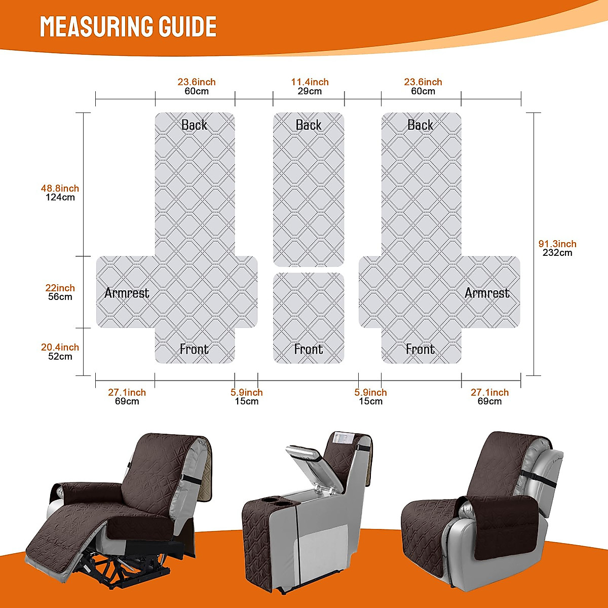 VANSOFY Loveseat Recliner Cover with Console 100% Waterproof Sofa Slipcovers Non-Slip Reclining Couch Covers Split Sofa Cover Furniture Protector for Pets, Dogs(Chocolate)