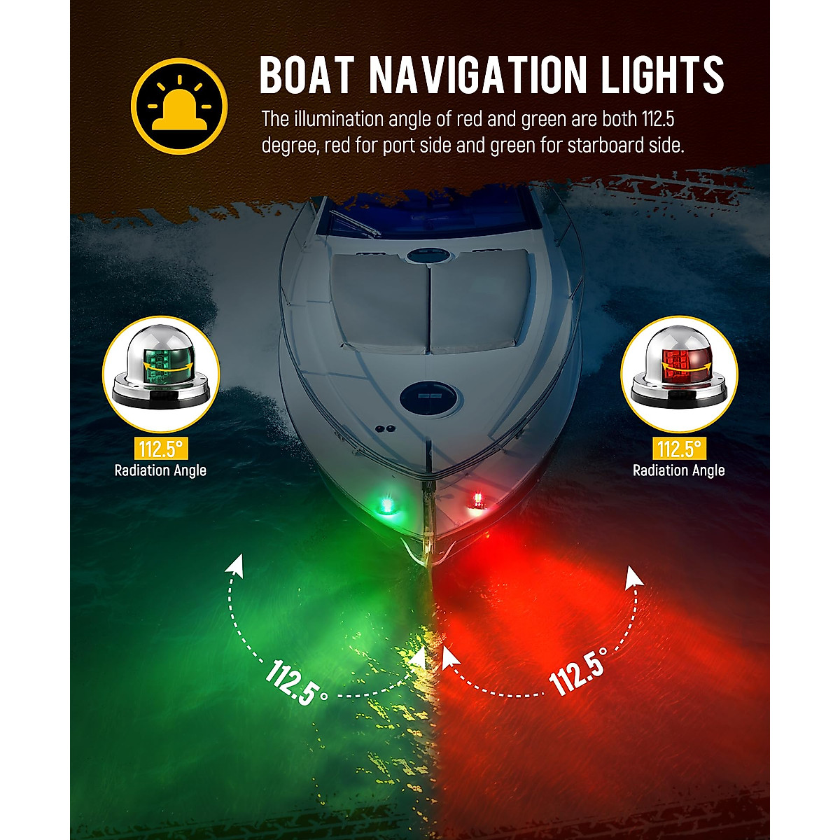 Partsam 2Pcs Marine Boat Light, Red Green LED Bow Navigation Lights, Deck Port Side Starboard Lights Sailing Signal Light for Pontoon Yacht Sailboat Speedboat Fishing Boats, IP67 Waterproof, DC 12V