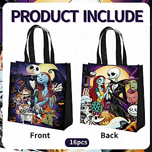 YNOUU 16 Pieces Nightmare Christmas Tote Gift Bags with Handles, Bulk Floral Non-Woven Nightmare Christmas Candy Bags for Gift Wrapping and Happy Mothers Day Party Favor-11.8 x 9.8 x 3.9 inches