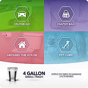 Color Scents Small Trash Bags - 4 Gallon, 200 Total Bags (1 Pack of 200 Count), Drawstring - Silver bag in Linen Fresh Scent