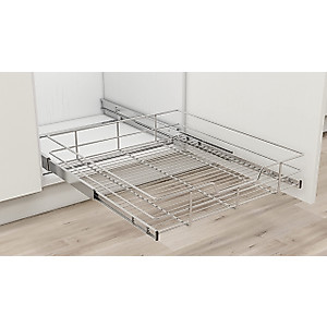 Pull Out Cabinet Organizer - Slide Out Under Cabinet Basket for Kitchen, Bathroom, Pantry Heavy Duty Slide Out Shelves, Requires At Least 24” Cabinet Opening (23.6W x 22D x 5.5H inch, Chrome)