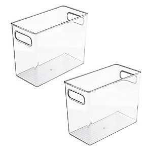 mDesign Plastic Tall Food Storage Organization Container Bin with Handles for Kitchen, Pantry, Cabinet, Fridge/Freezer, Countertop - Organizer for Snacks/Appliances, Ligne Collection, 2 Pack, Clear