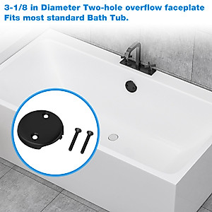Tub Drain Overflow Cover Black- 3-1/8" Two Hole Bathtub Drain Overflow Cover with Screw Fits Most Standard Bath Tub Drains