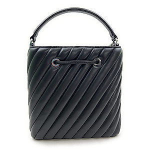 Michael Kors Suri Medium Bucket Crossbody Quilted Vegan Faux Leather Bag (Black)