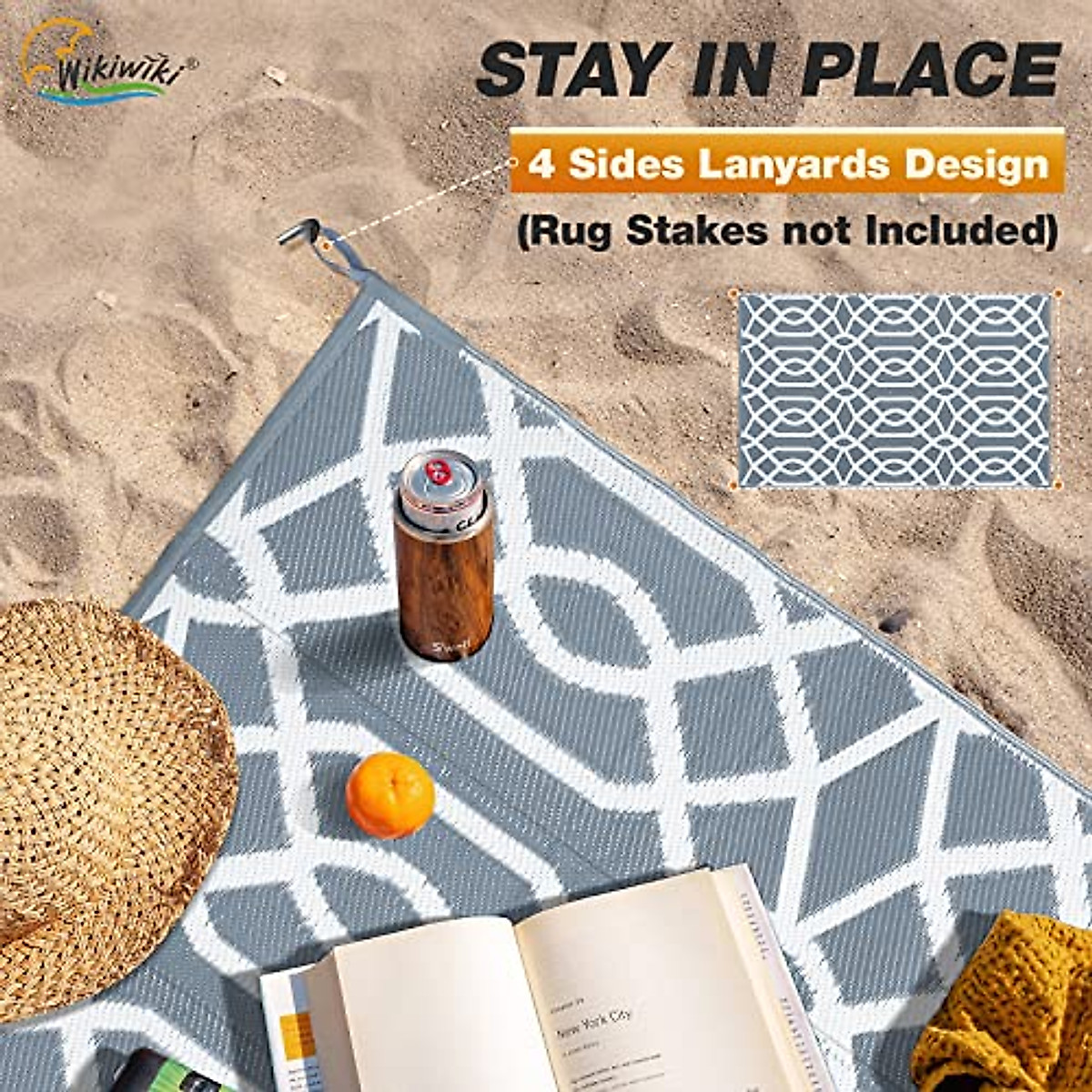 wikiwiki Outdoor Rug, 5x8ft Waterproof Reversible Mat Indoor Outdoor Rugs Carpet, Small Area Rug Plastic Straw Rug for Patio Deck Balcony Pool RV Camping Beach Picnic, Grey