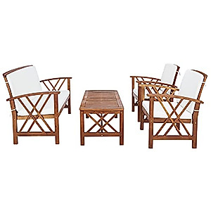 SAFAVIEH Outdoor Collection Fontana Natural/ Beige 4-Piece Conversation Patio Set with Cushions