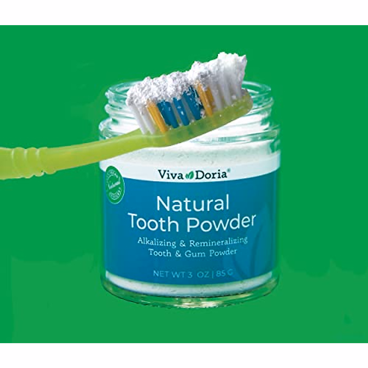 Viva Doria Natural Tooth Powder | Remineralizing Tooth Powder | Natural Teeth Whitening Powder | Toothpaste Power | Breath Freshener | Refreshing Mint Flavor | 3 Oz Glass Jar