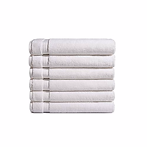 Amazon Commercial Cotton Bath Towel Set - Pack of 6, 27 x 54 Inches, 650 GSM, White