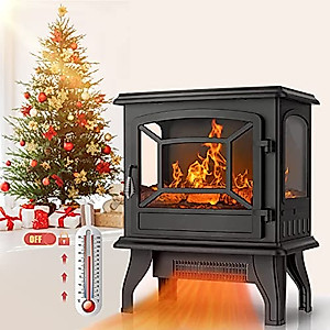 Fireplace Heaters for Indoor Use, Freestanding Electric Infrared Heater, 20" Portable 1500W/4780BUT Stove Heater w/Adjustable Thermostat, 3D Realistic Log Flame, CSA Certified, Overheat Protection