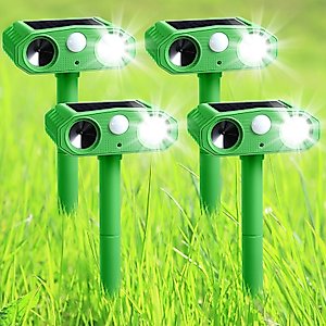 Qualirey 4 Pcs Ultrasonic Animal Repellent Solar Animal Repeller Outdoor Waterproof Deterrent Scarer with Motion Sensor for Squirrel Raccoon Skunk Rabbit Rats Deer Bird