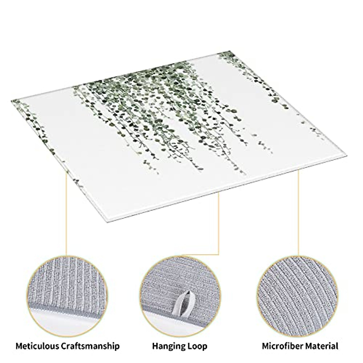 Green Plants Printed Drying Mat For Kitchen Ultra Absorbent Microfiber Dishes Drainer Mats Non-Slip Silicone Quick Dry Pad - 18 X 16inch