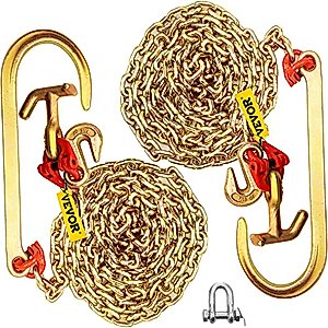 VEVOR J Hook Chain, 5/16 in x 10 ft Tow Chain Bridle, Grade 80 J Hook Transport Chain, 9260 Lbs Break Strength with JT Hook & Grab Hook, Tow Hooks for Trucks, Heavy Duty J Hook and Chain Shorteners