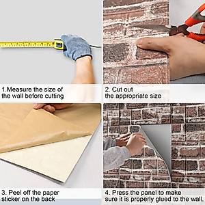 20PCS 3D Wall Panels Peel and Stick Faux Brick Wall Panels Self-Adhesive 3D Brick Wallpaper Foam Stone Wall Panel for Bedroom, Kitchen, Home Decor