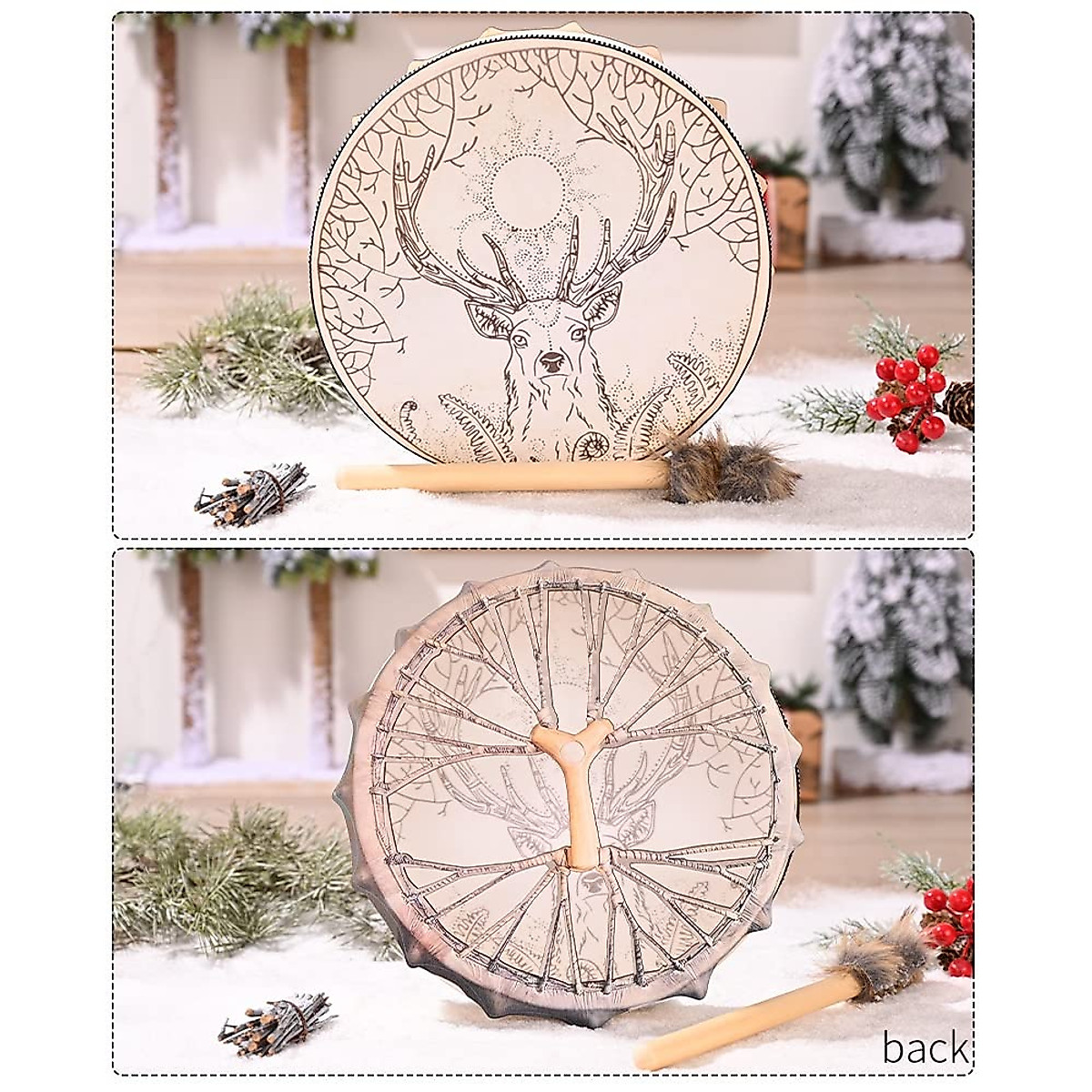 Drincoshow Elk Drum City Drum Handmade Finish Crafts Festival Atmosphere Percussion Drum (Shaman Drum Deer Style)