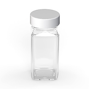 Tafts SQUARE Glass Spice Jars & Bottles l 33% Thicker - 12 Pcs Glass Spice - 3 oz or 4oz Empty Glass Spice Seasoning Containers l Shaker Lids and Airtight Caps l Aluminum Finish (Square, White)