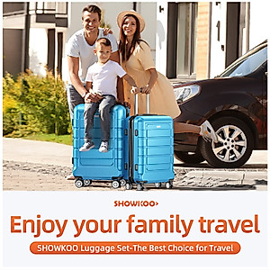 SHOWKOO Luggage Sets Expandable PC+ABS Durable Suitcase Sets Double Wheels TSA Lock 4 Piece Luggage Set Sky Blue
