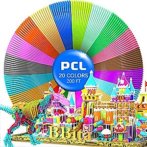 3D Printing Pen PCL Filament Refills 1.75mm, Pack of 20 Colors, Low Melting Temp of 70℃, High-Precision Diameter, Non-Toxic Non-Clogging(200 FT)（not Included 3D Pen）