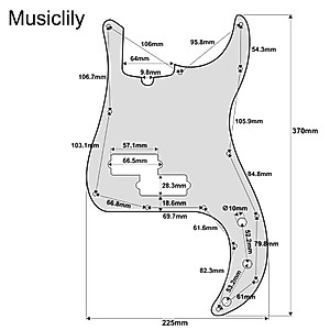 Musiclily Pro 13 Hole P Bass Pickguard for 4 String Precision Bass Modern Style, 4Ply Tortoise Shell