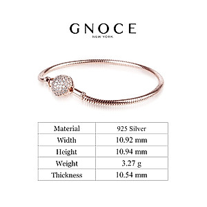 GNOCE Charm Bracelet Sterling Silver Rose Gold Plated DIY Snake Chain Endearing Gifts For Her Basic Charm Bracelet Dainty Bangle with Crystal Round Shape Clasp (2Rose Gold, 7.5)