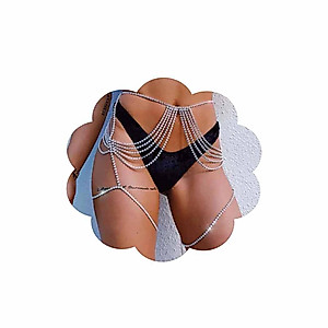 Bomine Silver Rhinestone Waist Body Chain Dress Sexy Bikini Crystal Belly Body Chains Sparkly Body Jewelry Nightclub for Women and Girls, Free sizes