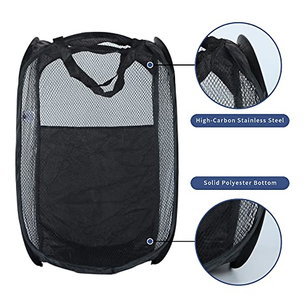 Nvatorfox 2 Pack Pop Up Storage and Laundry Hamper, Mesh Popup Laundry Hamper Portable, Durable Handles Collapsible for Storage and Easy to Open, for The Kids Room, College Dorm or Travel (Black)