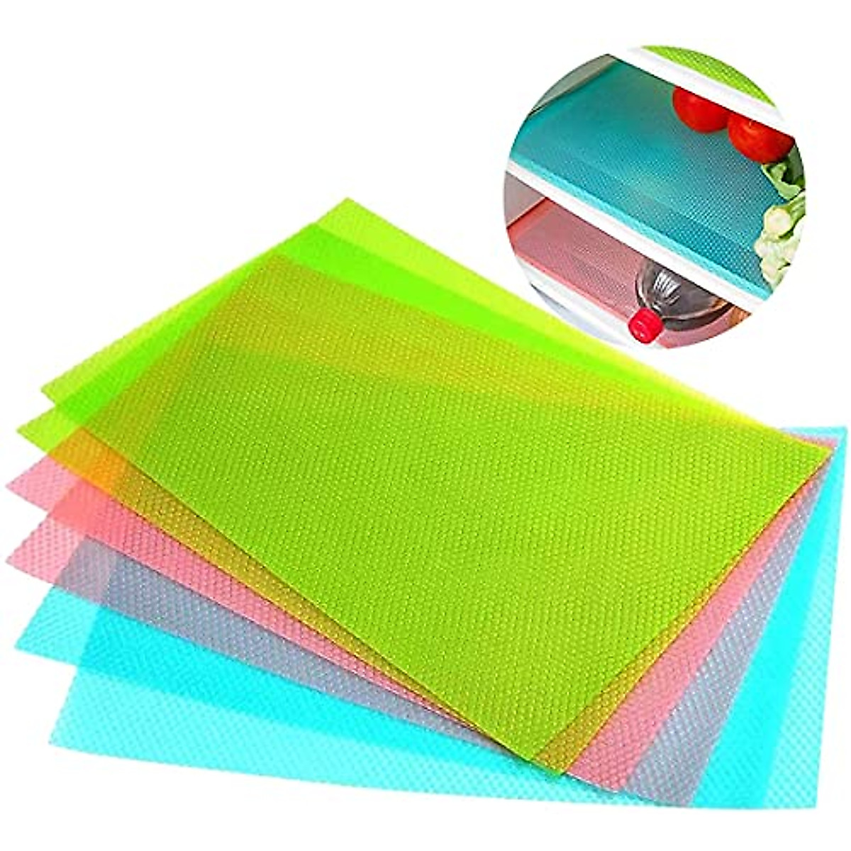 Kinweed 12 PCS Shelf Mats Refrigerator Liners Washable Refrigerator Pads Fridge Mats Drawer Table Placemats(4 Blue+4 Pink+4 Green)