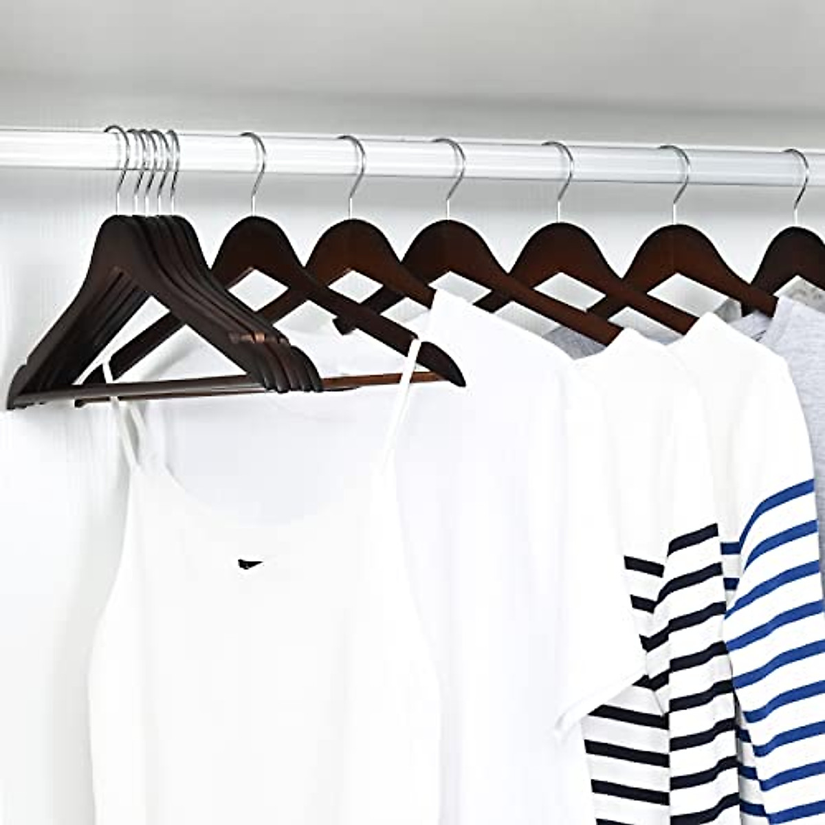 Edergoo Wooden Hangers 20 Pack, Durable and Slim Hangers Wood with Non Slip Pants Bar, Smooth Finish Wooden Suit Hangers, Walnut