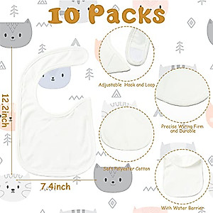 BWkoss 10Pcs Sublimation Baby Bibs White Cotton Waterproof Infant Bib Blank DIY Creative Food Bib Adjustable Hook Loop Closure Newborn Babies Bib Keepsake Baby Gift for Drooling Feeding Teething