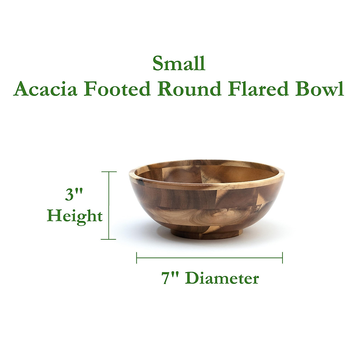 Lipper International Acacia Footed Round Flared Serving Bowl for Fruits or Salads, Small, 7" Diameter x 3" Height, Single Bowl