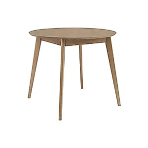 DAIVA CASA Orion 37 inch Round Wooden Dining Table Birch Circle Dinner Table Solid Wood Kitchen & Dining Room Tables/Scandinavian Furniture Mid Century Modern Table Brown Small Dining Room Table