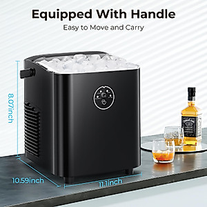 Xbeauty Countertop Ice Maker with Handle, 9 Bullet Ice Ready in 6 Mins, Self-Cleaning Portable Ice Machine with Basket and Scoop, 2 Sizes of Bullet Ice for Outdoor Camping/Bar/Party/Kitchen, Black