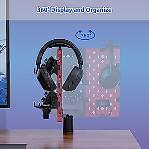 PUTORSEN Headphone and Controller Stand for Desk, 4 in 1 Rotatable Game Controller Holder & Headset Stand with Cable Hooks, Clamped above/under Desk for Xbox PS5 PS4 Nintendo Switch Controller