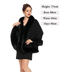 ZLYC Women Winter Faux Fur Shawl Stole Warm Wrap Cape (Black)