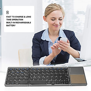 Achort Foldable Bluetooth Keyboard, Tri- Folding Portable Wireless Keyboard with Touchpad, USB Rechargable BT Wireless Keyboard for Android, Windows System Laptop Tablet Smartphone Device(Gray)