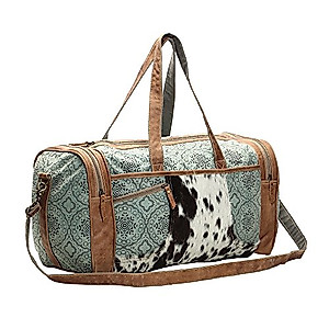 Myra Bag Floral Cowhide & Upcycled Canvas Travel Bag S-1160
