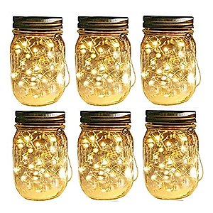 XVZ Hanging Solar Mason Jar Lid Lights,6 Pack 20 LED String Fairy Starry Jar Light,IPX5 Waterproof Light for Patio,Garden,Yard,Lawn,Wedding Decor,Christmas Decorative (Warm White)