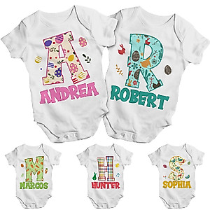 Personalized My First Easter Baby Onesie w/Name - 9 Design Customize 1st Boy Outfits Gifts Custom Girl Outfit Bunny Clothes Kids Bodysuit Newborn 6M 12M 18M 24M C1, White
