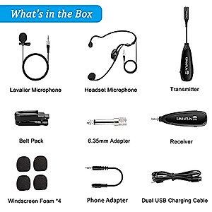 KIMAFUN Wireless Microphone System, 2.4G Wireless Headset and Lavalier Lapel Microphones for iPhone, Android Phone, Laptop and Speaker, Designed for Teaching, Recording, Vlog, Broadcast, G102-3