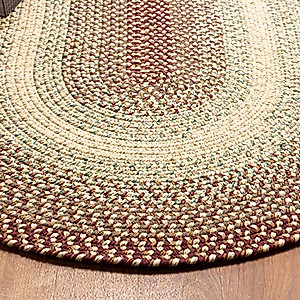 Super Area Rugs Braided Rugs Farmhouse Kitchen Rug - Ridgewood Braided Rug for Living Room - Reversible - Washable - Made in USA - Burgundy/Beige, 2' X 3' Oval