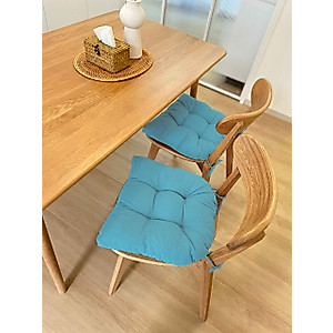 JAMPAYANG Chair Cushion, 4 Pack Chair Cushions for Dining Chairs, Chair Pads and Mat with Ties for Indoor Kitchen Seat and Desk (4 Count - 17 x 16 in, Teal)