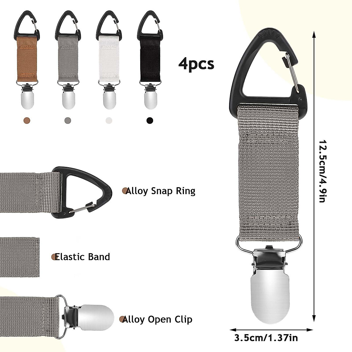 Dimeho 4 Pack Hat Clip Elastic Travel Caps Carrier Strong Hold Baseball Cap Holder Keeper Hands-Free Hats Brim Hanging Hook Traveling Accessories for Sunglasses Keys Backpacks Bags Luggage