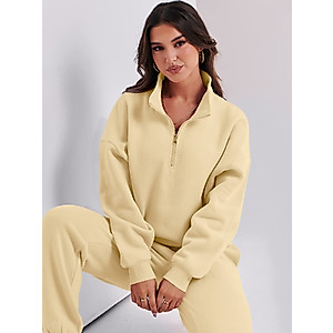 Prinbara Women 2 Piece Outfits Sweat Set 2024 Fall Oversized Sweatshirts Jogger Sweatpants Lounge Sets Tracksuit Khaki Small