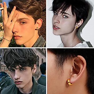 Stainless Steel Mens Womens Clip On Earrings Hoop Huggie Non-Piercing 3 Pairs (1 Pairs(gold))