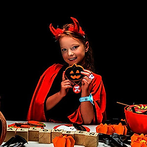 24 Pieces Halloween LED Necklace Light Up Wristband Slap Bracelets and LED Flashing Rings Glow in the Dark Party Supplies for kid Halloween Party Decorations Party Favors